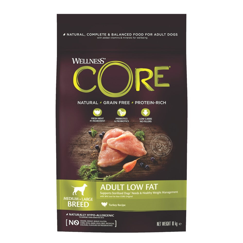 Wellness CORE Low Fat Turkey Grain Free Adult Dry Dog Food 10kg ...