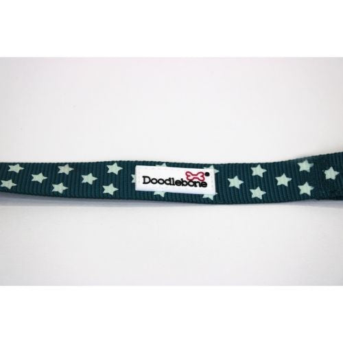 Doodlebone Pattern Dog Lead Teal Stars Glow in the Dark 20mm ...